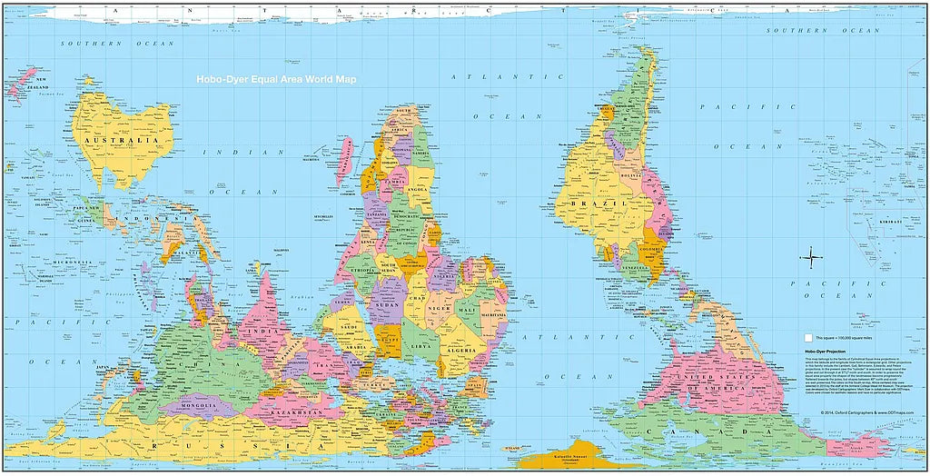 The Hobo-Dyer Equal Area Projection Map | WMB Maps