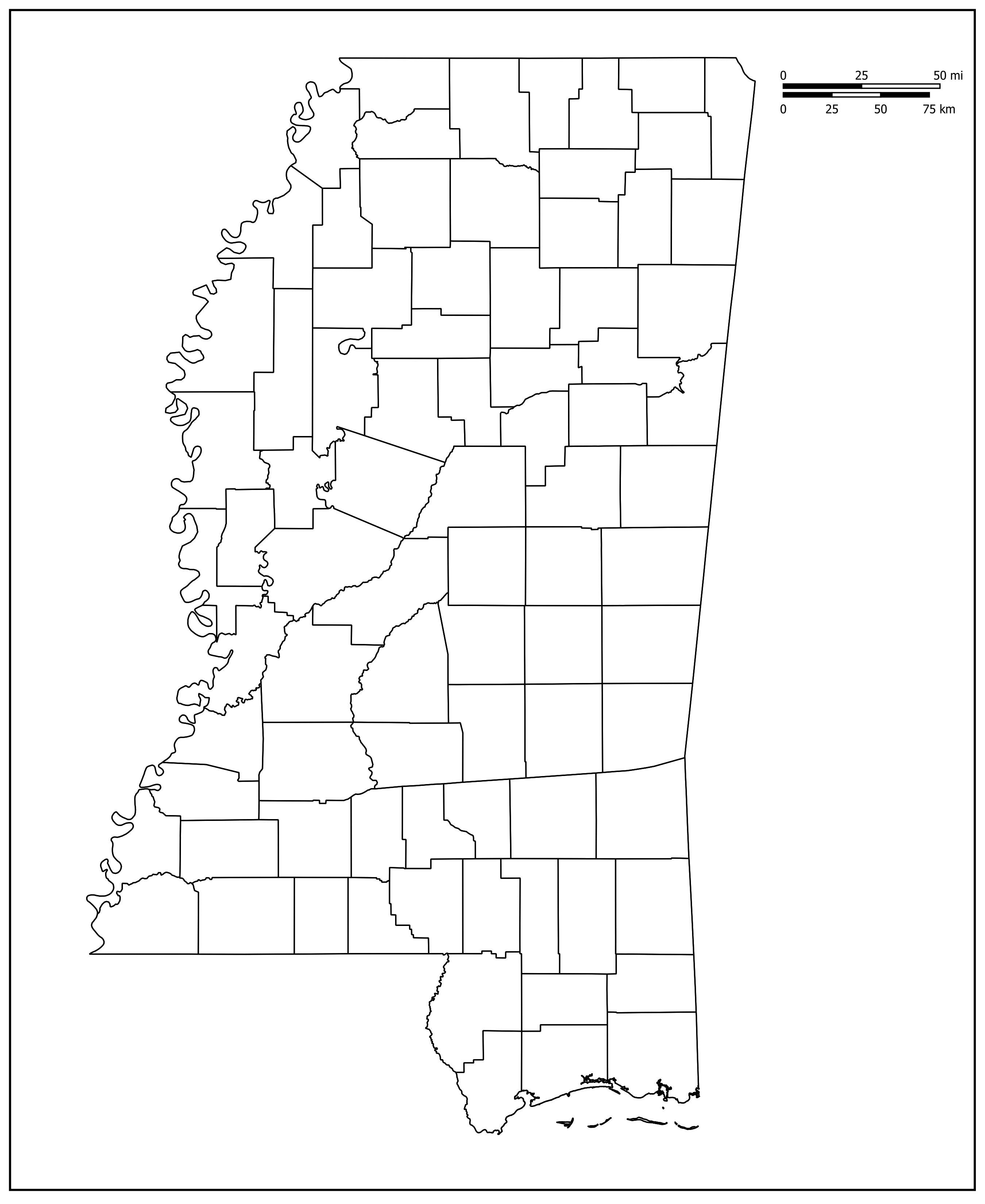 🇺🇸 Blank Map of Mississippi [FREE] | WMB Maps