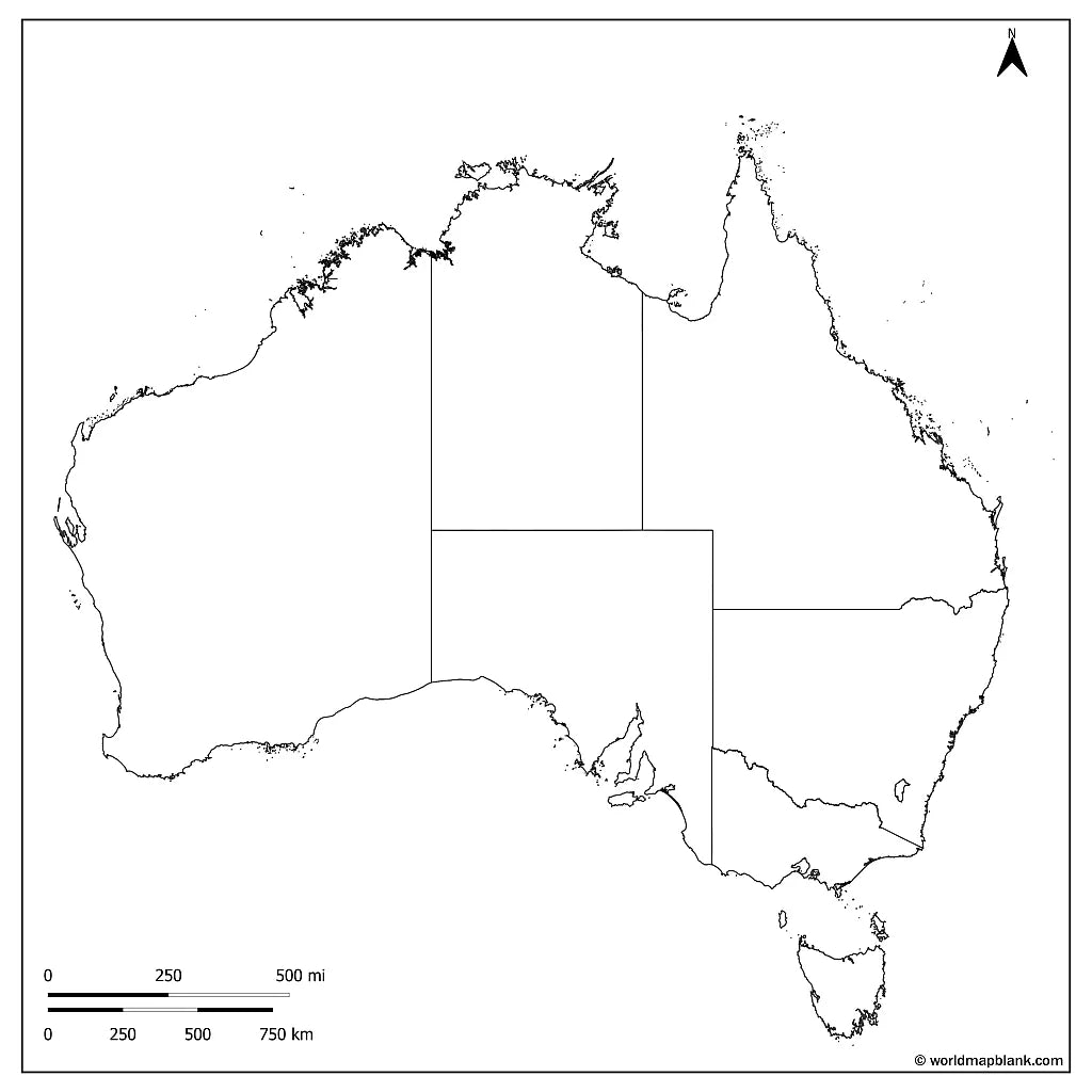 🌎 Blank Map of Australia [FREE] | WMB Maps