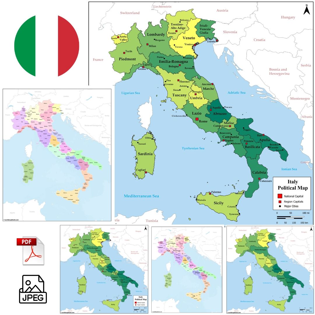 🇮🇹 Printable Map of Italy with Regions [FREE] | WMB Maps