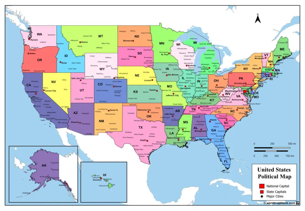 🇺🇸 Printable Map of the United States [FREE] | WMB Maps