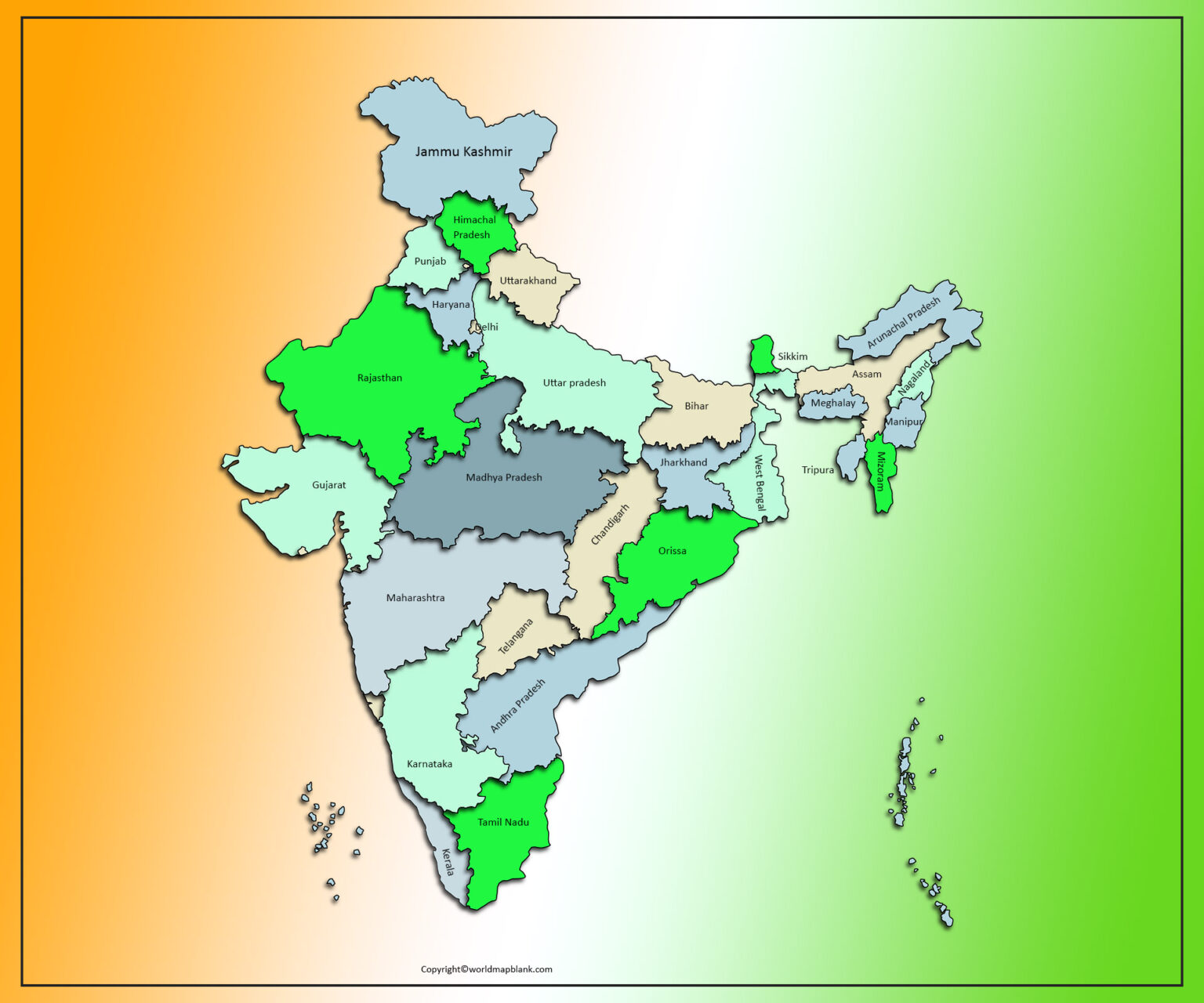 Labeled India Map with States, Capital, and Cities