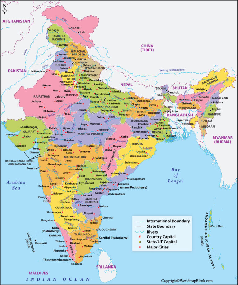 Labeled India Map with States, Capital and Cities – World Map Blank