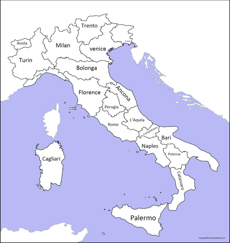Labeled Map of Italy with States, Capital & Cities [FREE