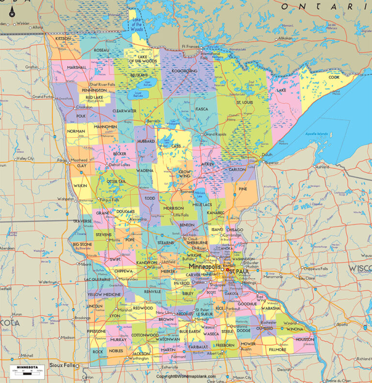 Labeled Map of Minnesota with Capital & Cities