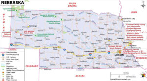 Labeled Map of Nebraska with Capital & Cities
