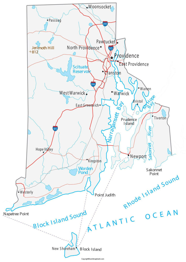 Labeled Map of Rhode Island with Capital & Cities