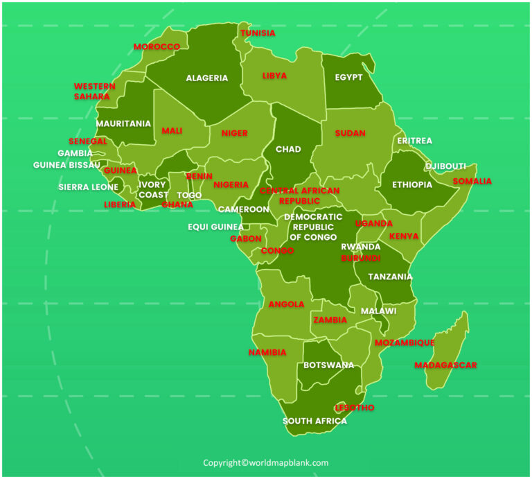 Labeled Map of Africa with Countries & Capital Names [FREE]