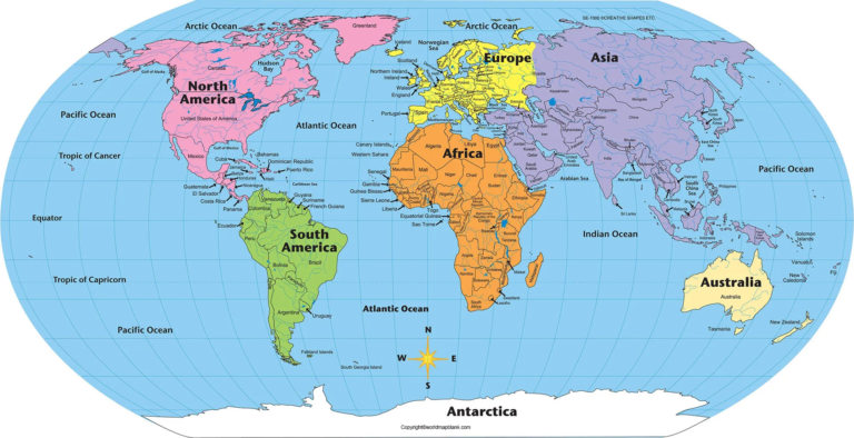 World Map with Oceans and Seas of the World Map [PDF] – World Map Blank