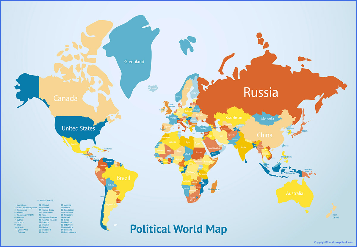 Political World Map – Printable Map of the World [PDF]