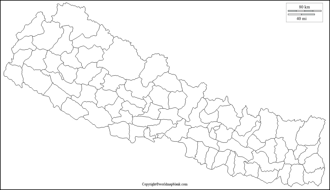 Printable Blank Map of Nepal – Outline, Transparent, PNG map – World ...