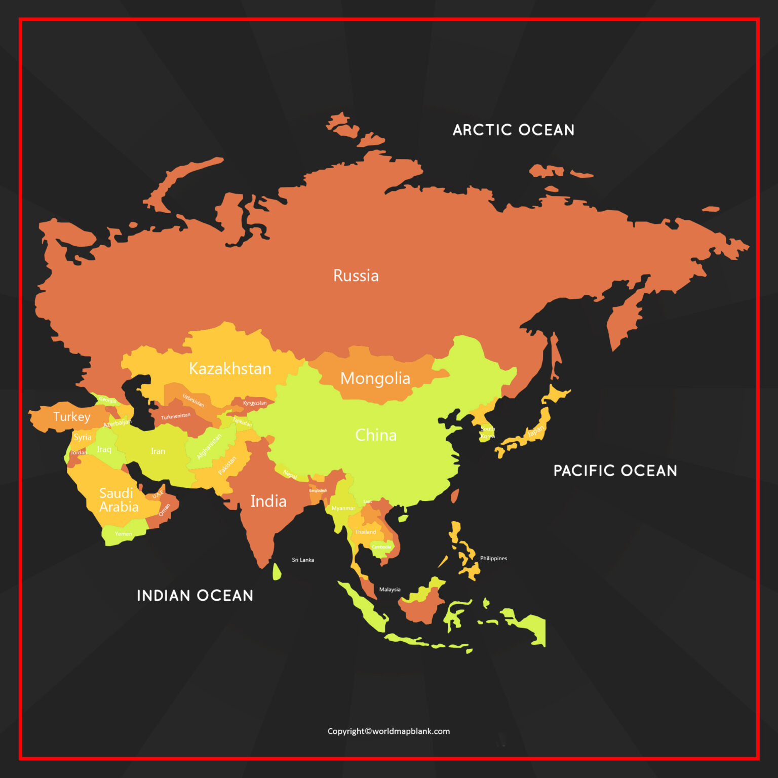 Labeled Map of Asia with Countries in PDF – World Map Blank