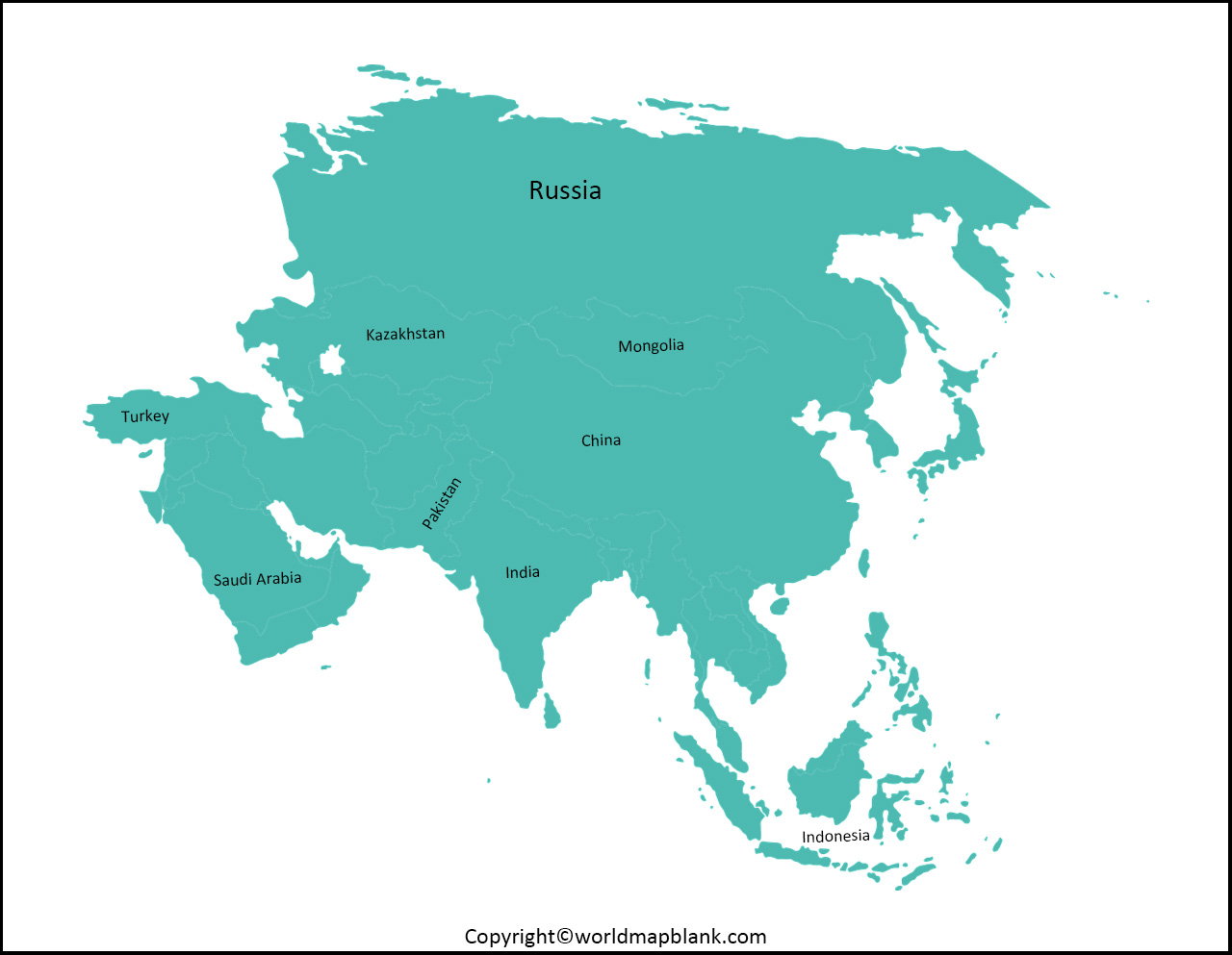 Labeled Map of Asia with Countries in PDF