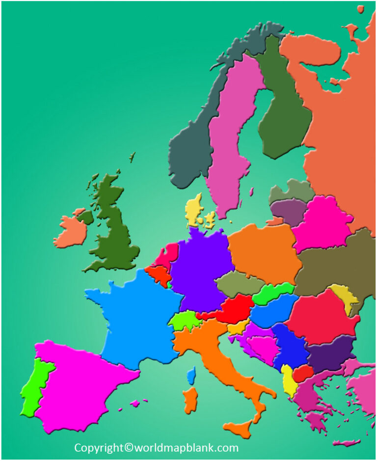 Printable Blank Map of Europe – Outline, Countries, Capitals – World ...