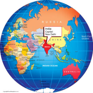 Location of India on World Map Globe in PDF
