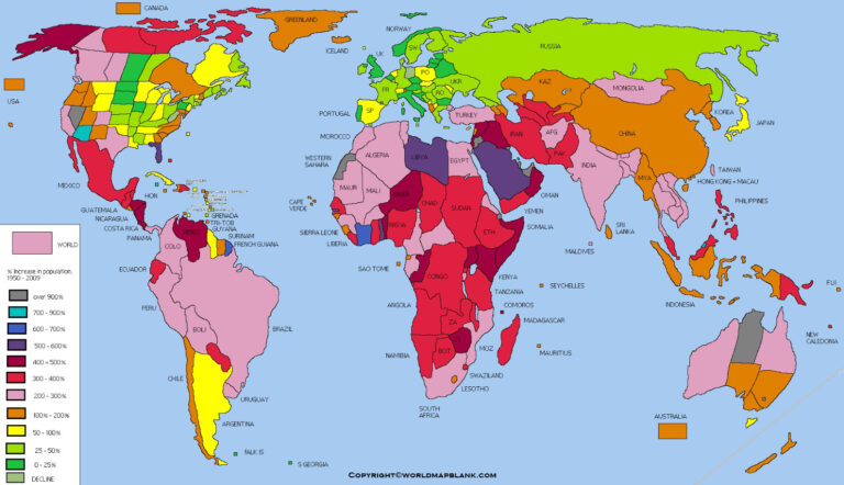 Printable World Population Map by Country in PDF
