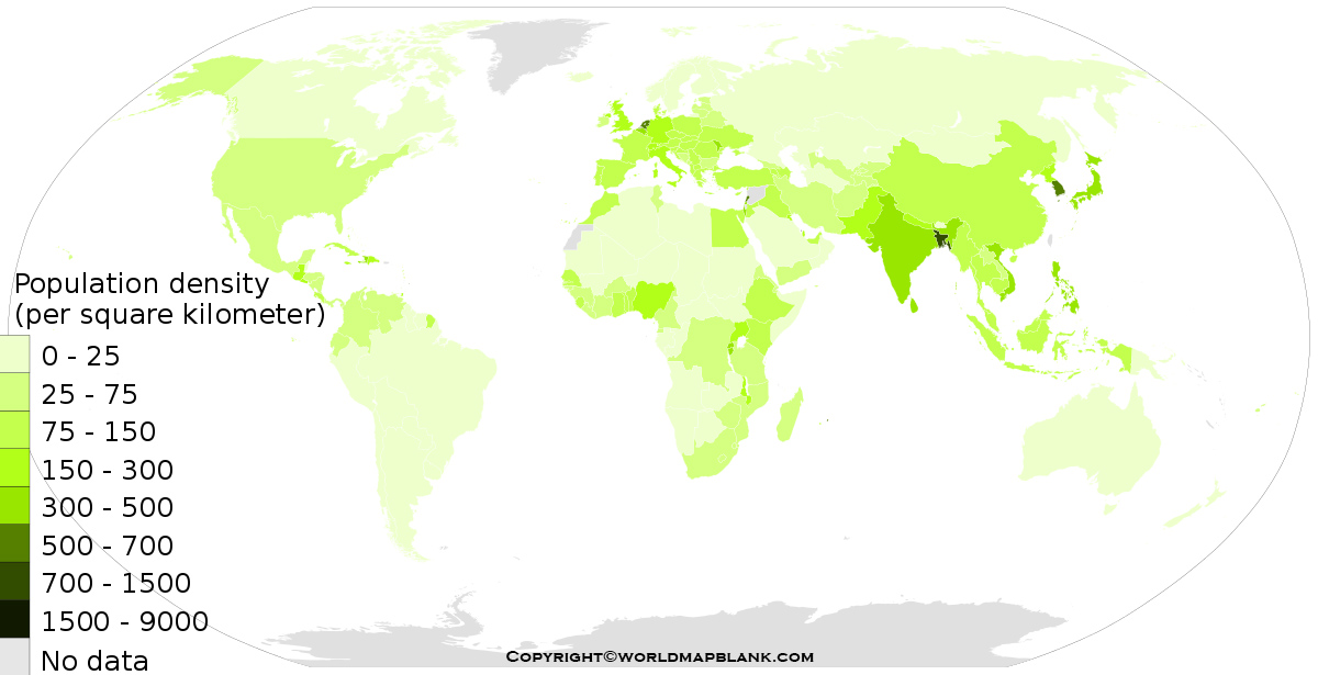 Printable World Population Map by Country in PDF