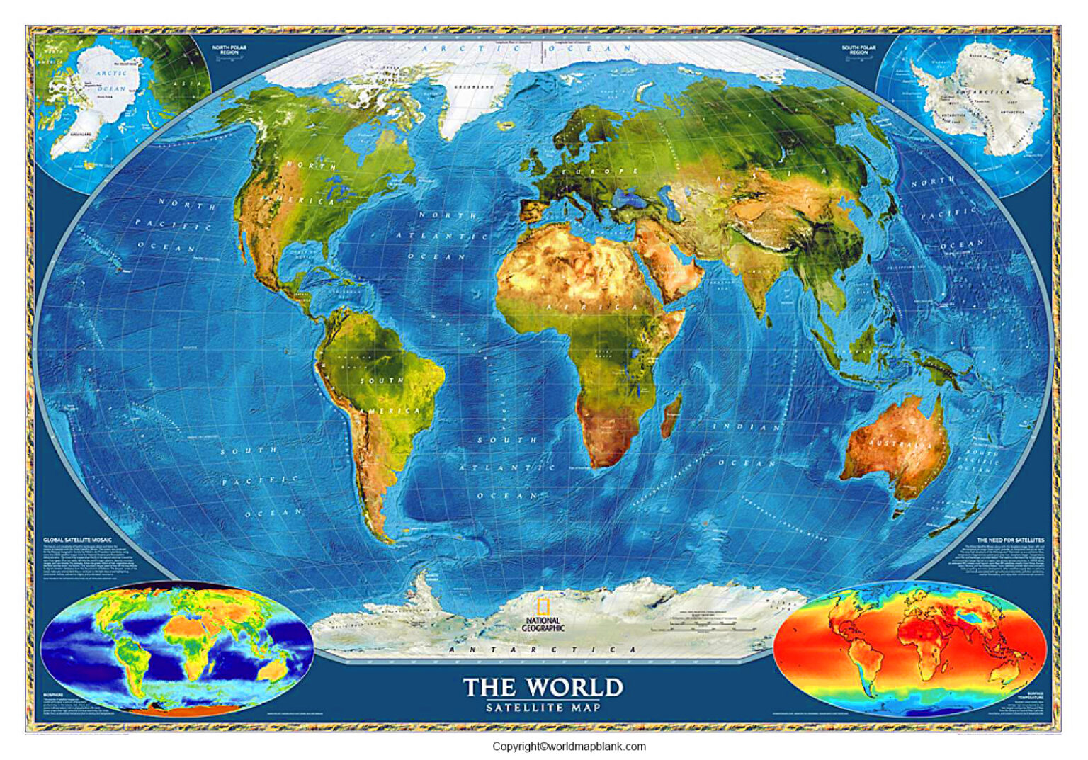 World Geographical Map with Coordinates in PDF