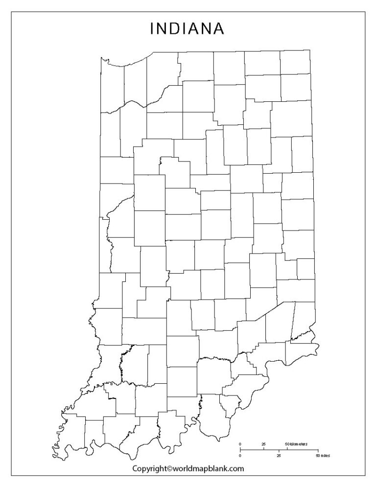 Printable Blank Map of Indiana – Outline, Transparent map – World Map Blank