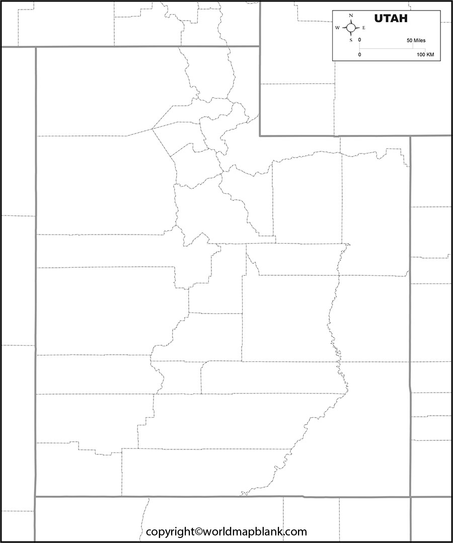Printable Blank Map of Utah – Utah Outline Map