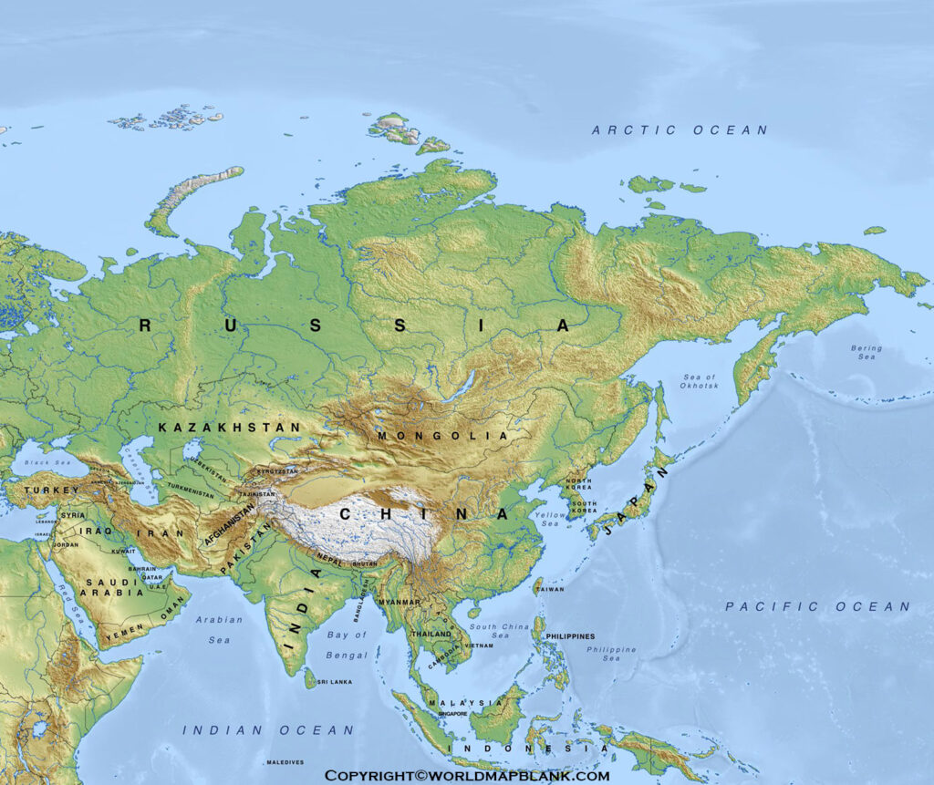 Physical Map Of Asia With Mountains
