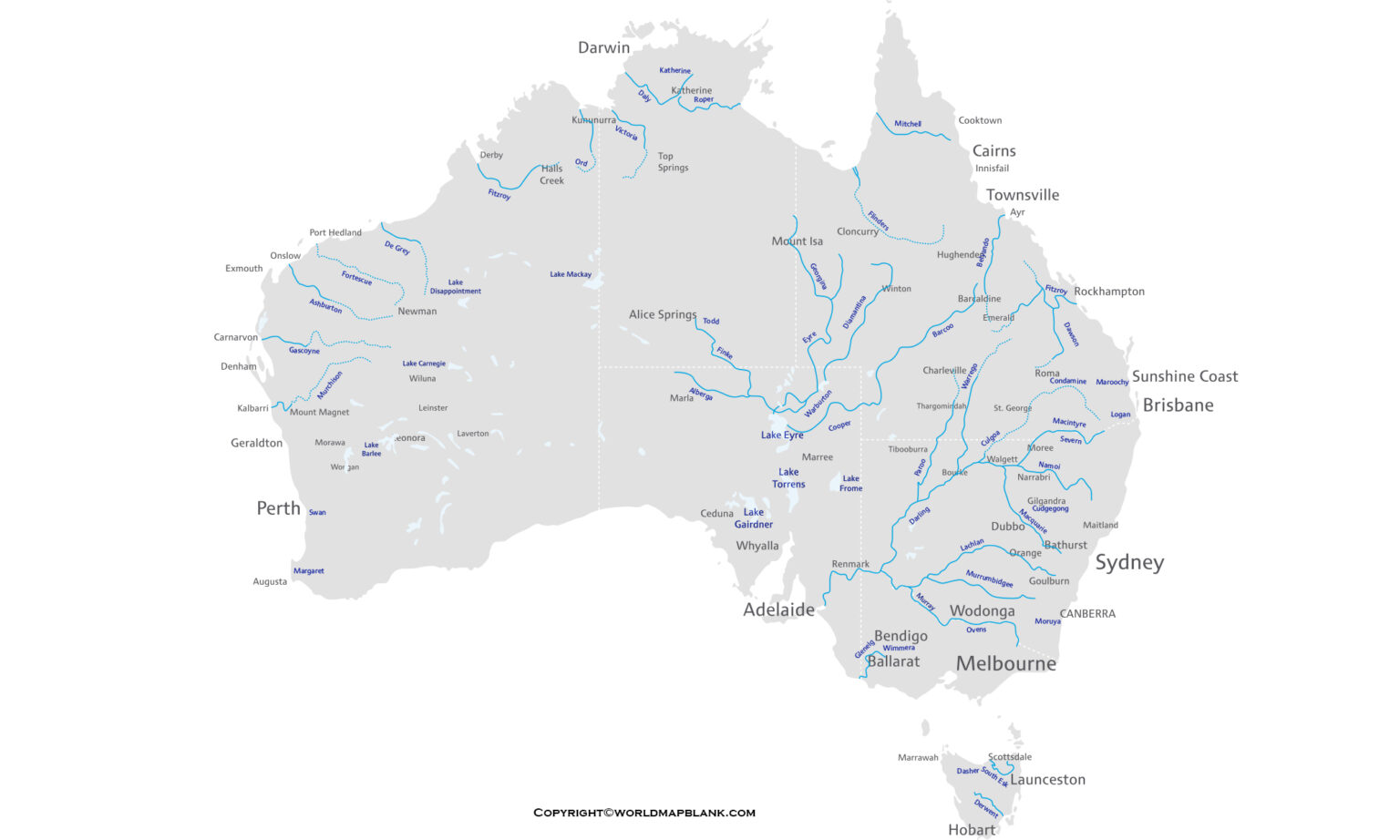 Printable Australia Rivers Map | Map of Australia Rivers