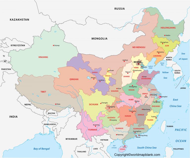 Printable Labeled Map of China with Provinces [PDF]