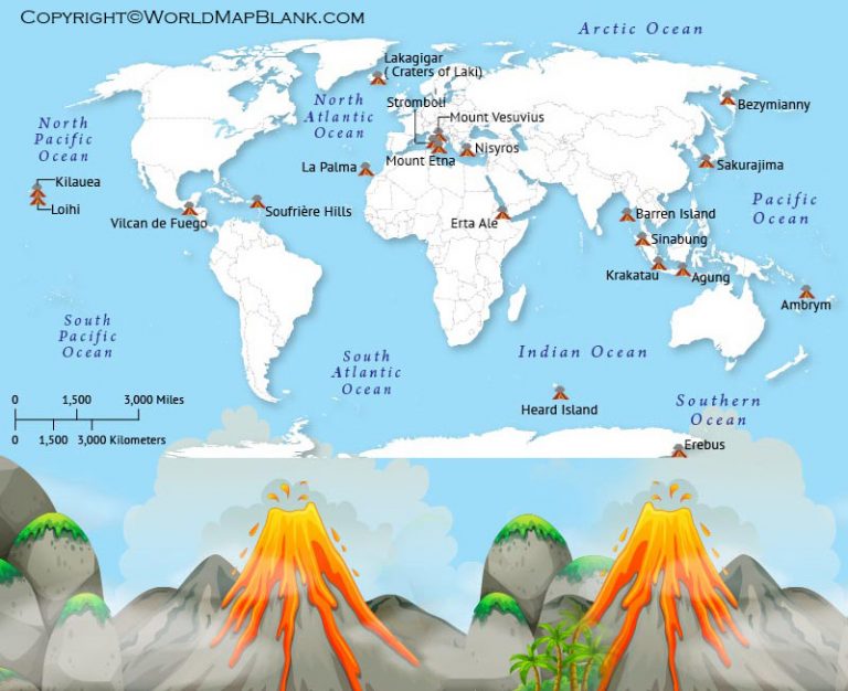 Map of Active Volcanoes in the World | Active Volcanoes Map