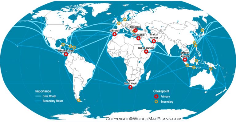 World Shipping Routes Map with Ports in PDF