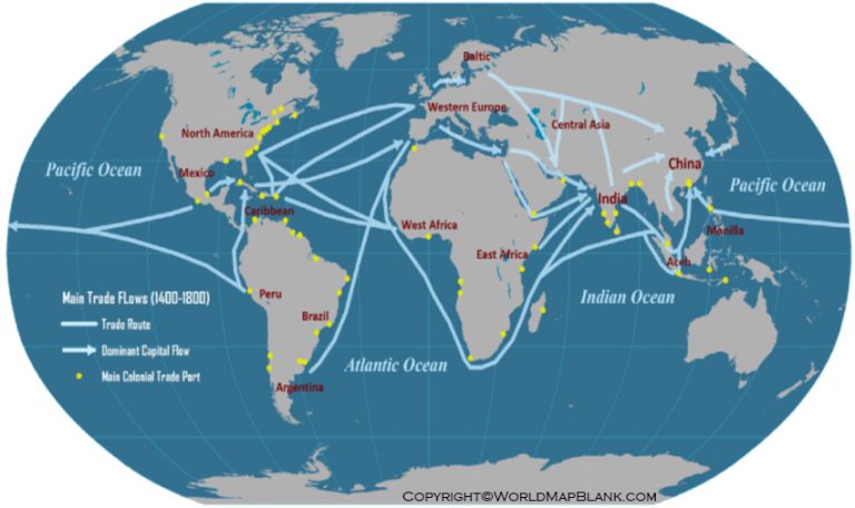 World Shipping Routes Map with Ports in PDF