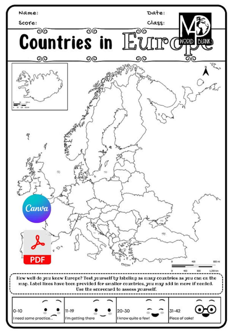 Europe Map Worksheets Countries & Capitals | World Map Blank